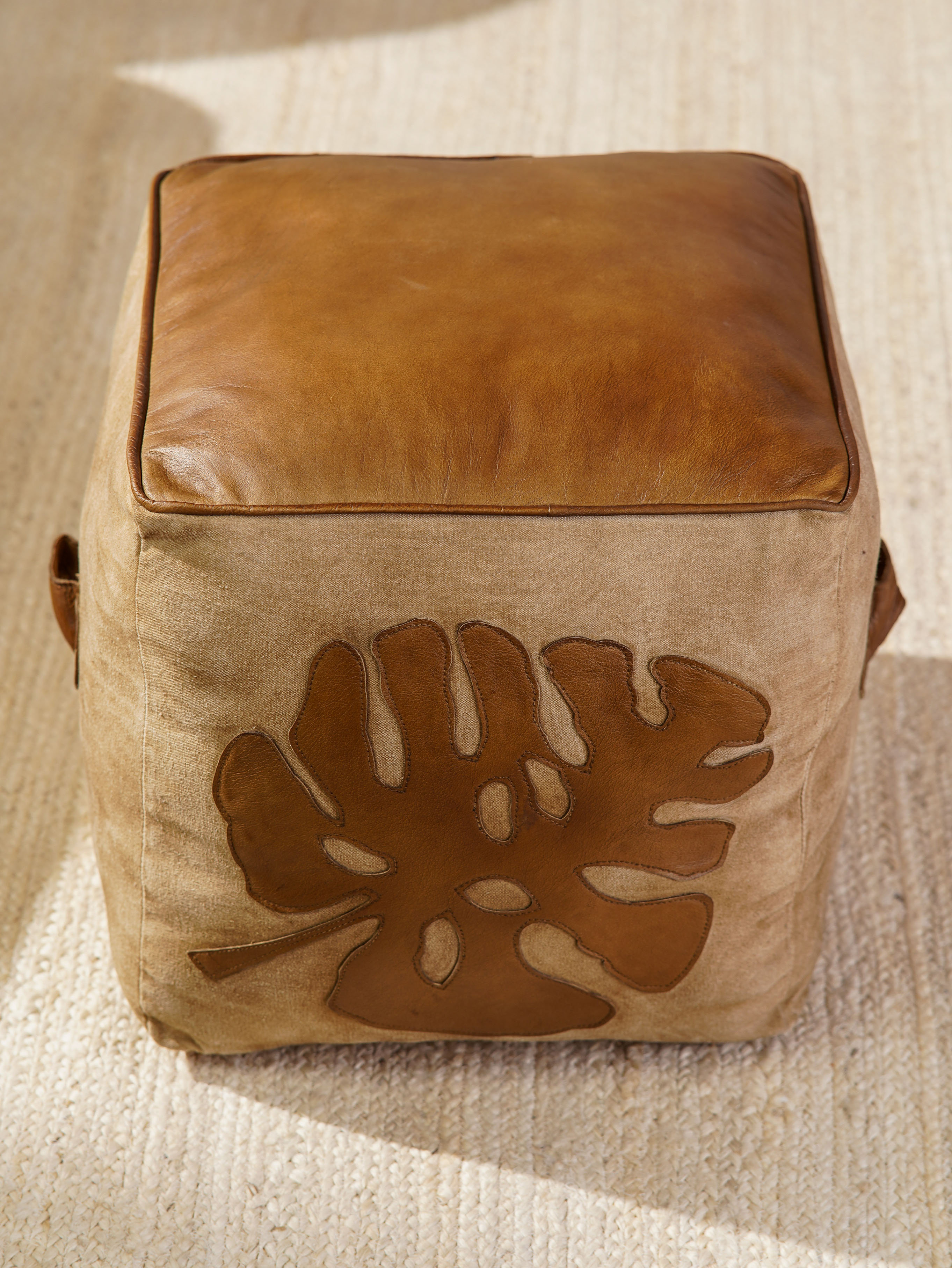 Bayou Breeze Handmade Eco-Friendly Solid Handmade Leather Brown Square Pouf (20"x20"x20") Bayou ...